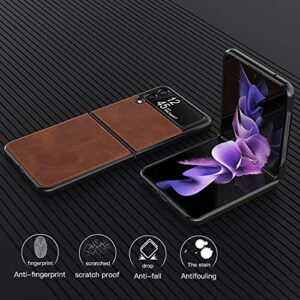 Foluu for Samsung Galaxy Z Flip 3 5G Case, Galaxy Z Flip 3 5G Leather Case, PU Leather + Hard PC Shell Ultra Thin Slim Durable Protective Phone Case Cover for Samsung Galaxy Z Flip 3 5G 2021 (Brown)