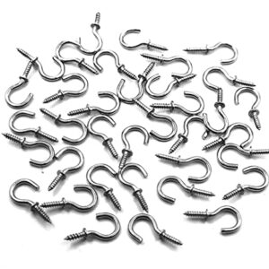 IDEALSV 50 Pcs (304) Stainless Steel Screw Ceiling Hooks 5/8 Inch Small Cup Hook Screw-in Light Hooks Outdoor and Indoor Hanging