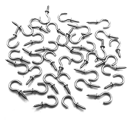 IDEALSV 50 Pcs (304) Stainless Steel Screw Ceiling Hooks 5/8 Inch Small Cup Hook Screw-in Light Hooks Outdoor and Indoor Hanging