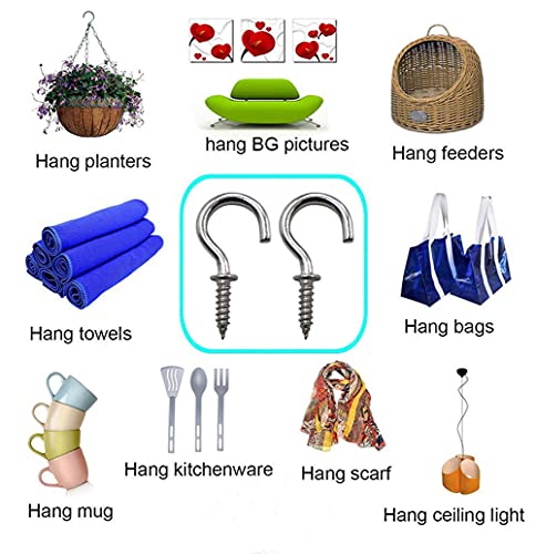 IDEALSV 50 Pcs (304) Stainless Steel Screw Ceiling Hooks 5/8 Inch Small Cup Hook Screw-in Light Hooks Outdoor and Indoor Hanging