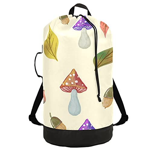 Thanksgiving Leaf Mushroom Laundry Bag Heavy Duty Laundry Backpack with Shoulder Straps Handles Travel Laundry bag Drawstring Closure Dirty Clothes Organizer For Apartment College Dorm Laundromat