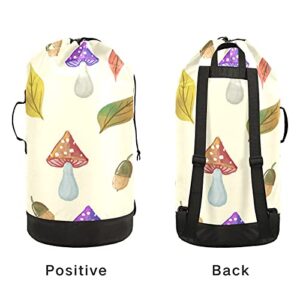 Thanksgiving Leaf Mushroom Laundry Bag Heavy Duty Laundry Backpack with Shoulder Straps Handles Travel Laundry bag Drawstring Closure Dirty Clothes Organizer For Apartment College Dorm Laundromat