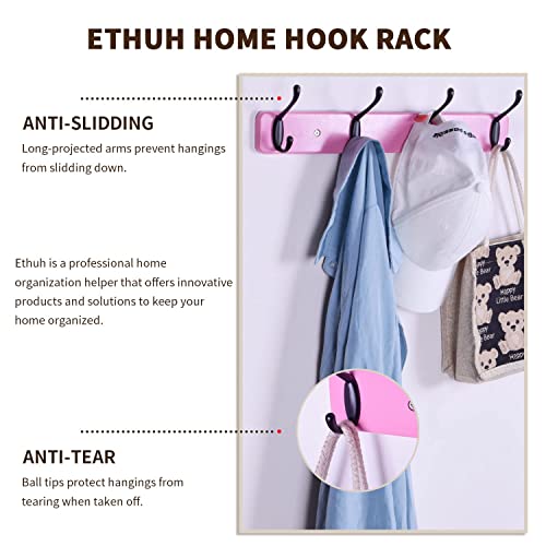 Wall Mounted Coat Rack Ethuh Rustic Wall Hook Solid Wood Hat Hanger Entryway Hanging Coat Rack4 Silver Metal for Entryway, only 1screws to Hold The Hooks Rack (Pink Black)