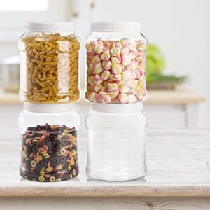 Okllen 4 Pack 80 Oz Clear Plastic Jars with Lids, Large Empty Storage Containers Round Canisters for Nut, Honey, Jam, Dry Food Storage, Wide Mouth, BPA Free, White Cap