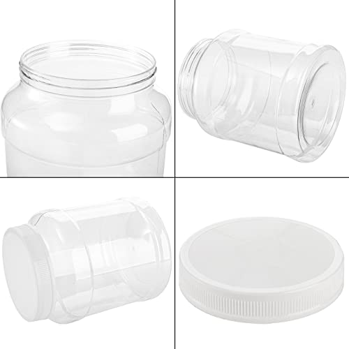 Okllen 4 Pack 80 Oz Clear Plastic Jars with Lids, Large Empty Storage Containers Round Canisters for Nut, Honey, Jam, Dry Food Storage, Wide Mouth, BPA Free, White Cap