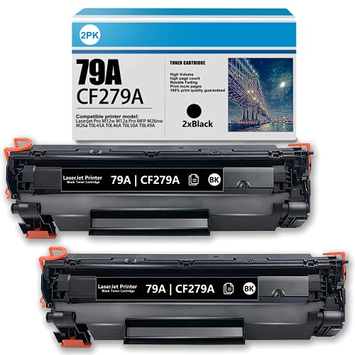 2 Pack Black Compatible 79A | CF279A Toner Cartridge Replacement for Pro M12w M12a Pro MFP M26nw M26a T0L46A T0L50A T0L45A T0L49A Printer Ink Cartridge (High Yield)