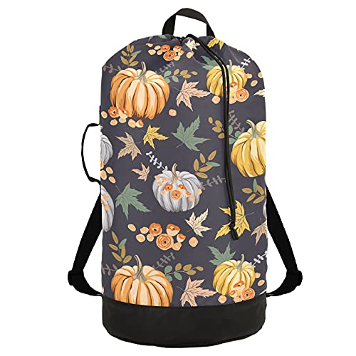 Orange Pumpkins Thanksgiving Laundry Bag Heavy Duty Laundry Backpack with Shoulder Straps Handles Travel Laundry bag Drawstring Closure Dirty Clothes Organizer For College Dorm, Apartment, Camp Travel