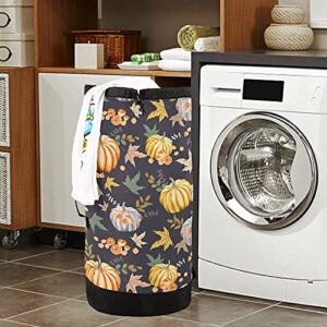 Orange Pumpkins Thanksgiving Laundry Bag Heavy Duty Laundry Backpack with Shoulder Straps Handles Travel Laundry bag Drawstring Closure Dirty Clothes Organizer For College Dorm, Apartment, Camp Travel