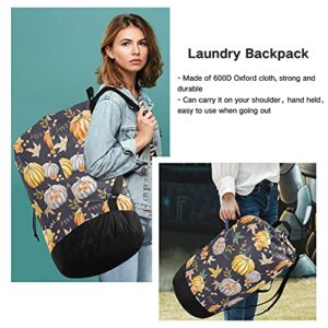 Orange Pumpkins Thanksgiving Laundry Bag Heavy Duty Laundry Backpack with Shoulder Straps Handles Travel Laundry bag Drawstring Closure Dirty Clothes Organizer For College Dorm, Apartment, Camp Travel