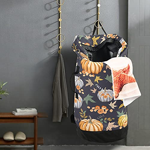 Orange Pumpkins Thanksgiving Laundry Bag Heavy Duty Laundry Backpack with Shoulder Straps Handles Travel Laundry bag Drawstring Closure Dirty Clothes Organizer For College Dorm, Apartment, Camp Travel