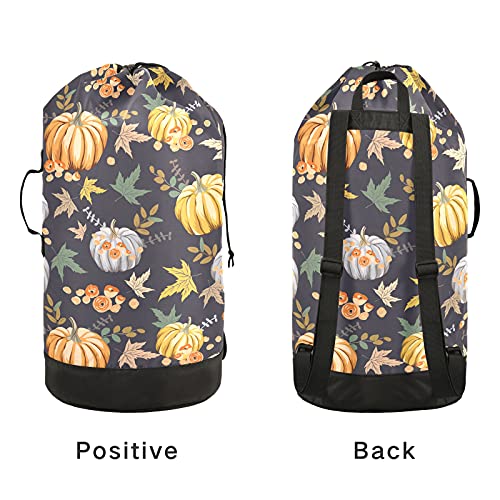 Orange Pumpkins Thanksgiving Laundry Bag Heavy Duty Laundry Backpack with Shoulder Straps Handles Travel Laundry bag Drawstring Closure Dirty Clothes Organizer For College Dorm, Apartment, Camp Travel