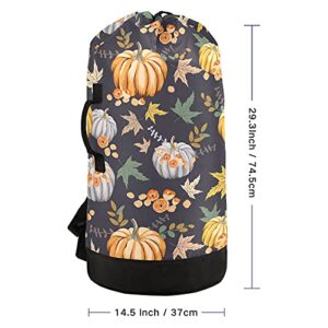 Orange Pumpkins Thanksgiving Laundry Bag Heavy Duty Laundry Backpack with Shoulder Straps Handles Travel Laundry bag Drawstring Closure Dirty Clothes Organizer For College Dorm, Apartment, Camp Travel