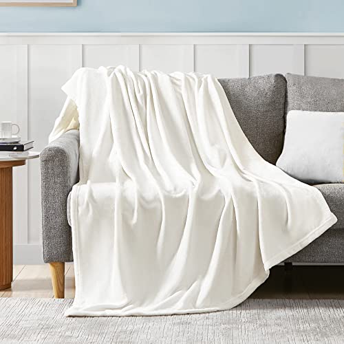 Comaza Fleece Blanket King Size White Throw Blanket - Lightweight Plush Soft & Cozy Bed Blanket Microfiber Flannel Fuzzy Blanket for Couch and Sofa (108x90 inches)