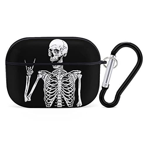 YouTary Rock and Roll Skeleton Skull Boho Hippie Pattern Airpods pro Case Cover with Keychain, Apple AirPod Cover Unisex Shockproof Protective Wireless Charging Headset Accessories