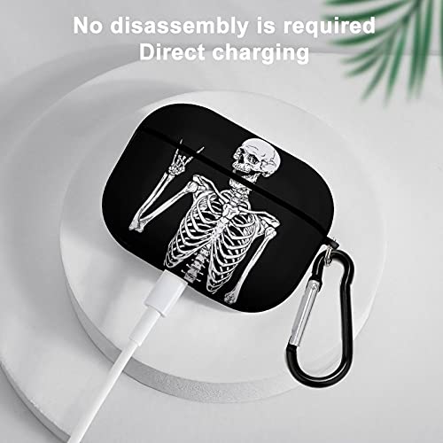 YouTary Rock and Roll Skeleton Skull Boho Hippie Pattern Airpods pro Case Cover with Keychain, Apple AirPod Cover Unisex Shockproof Protective Wireless Charging Headset Accessories