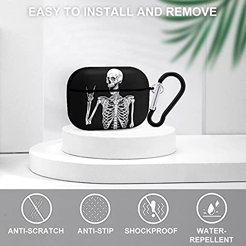 YouTary Rock and Roll Skeleton Skull Boho Hippie Pattern Airpods pro Case Cover with Keychain, Apple AirPod Cover Unisex Shockproof Protective Wireless Charging Headset Accessories