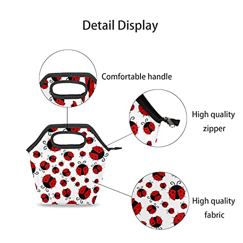 Lunch Bag Cartoon Animal Ladybugs Polka Dot Insulated Lunch Box Bag for Women Kids Children, Reusable Cooler Tote Bag for School Work Picnic Travel