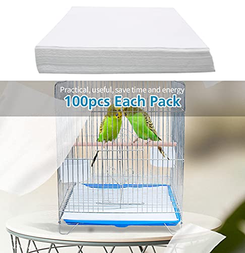 RUBY.Q Bird Cage Liner Papers, 100/200 Sheets Non-Woven Bird Cage Liners, Precut Absorbent Bird Cage Paper Liners Pet Animal Cages Cushion for Bird Parrot