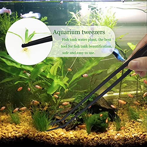 2 Pcs Feeding Tongs, Aquarium Tweezers Stainless Steel Straight and Curved Tweezers Set 27cm/10.6 inches Aquascaping Tools for Hold Worms, Reptiles, Lizards, Bearded Dragon (Black)