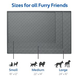 MIGHTY MONKEY Silicone Pet Feeding Mat, 22x14, Waterproof Placemat for Dog and Cat Bowls, Raised Edges, Prevent Water Spills and Food Messes on Floor, Paw Print Tray Mats, Dishwasher Safe, Gray