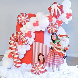 Christmas Balloon Garland Arch Kit – 160 Pack White Red Latex Balloons with Christmas Round Candy Cane Stars Foil Helium Balloon for XMAS Evening Decoration Supplies