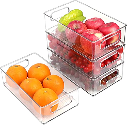 YYDSHEN Fridge Storage Clear Stackable Pantry Bin for Refrigerator, Freezer, Kitchen Cabinet-Free BPA, Plastic Food Organizers Containers, large, yellow