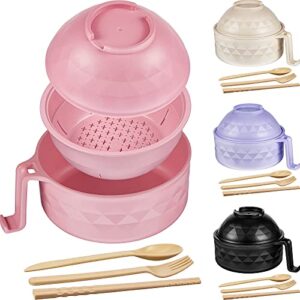 4 set microwave ramen cooker instant noodles bowl 33 oz ramen noodle bowl with lid and handle microwave ramen bowl with forks spoons chopsticks for kitchen home