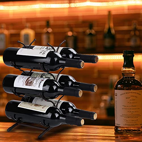 SCDGRW Wine Racks Countertop, 6 Bottles Freestanding Metal Wine Rack Black, Metal Wine Storage Stand, Small Wine Rack, Tabletop Wine Holder Wine Storage Rack for Pantry, Bar, Cabinet