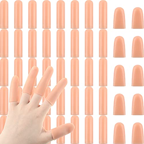 50 Pieces Gel Finger Cots Gel Finger Support Protector Gloves Gel Finger Cover Caps Silicone Finger Sleeves, 40 Pieces Long, 10 Pieces Short (Beige)