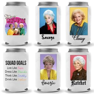 golden girls beer coolies | blance dorothy rose sophia | funny gag party gift beer | funny joke drink can cooler | beer beverage holder | beer gifts | quality neoprene insulated coolie (squad goals)