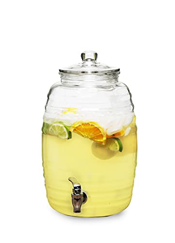 Style Setter Oak Grove Beverage Dispenser Cold Drink Dispenser w/ 2.5-Gallon Capacity Glass Jug, Leak-Proof Acrylic Spigot Great for Parties, Weddings & More