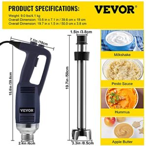 VEVOR Commercial Immersion Blender Variable Speed Heavy Duty Immersion Blender 750W Commercial Hand Mixer 304 Stainless Steel Hand Blender Commercial (11.8")