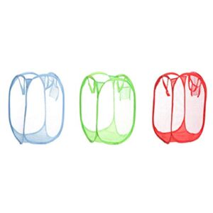 doitool 3pcs laundry mesh basket portable net wash basket foldable clothes toy tidy storage colorful hamper bag for home bathroom supplies random color