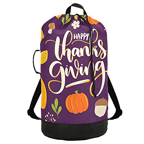 Thanksgiving Pumpkin Fruit Laundry Bag Heavy Duty Laundry Backpack with Shoulder Straps Handles Travel Laundry bag Drawstring Closure Dirty Clothes Organizer For College Dorm, Apartment, Camp Travel