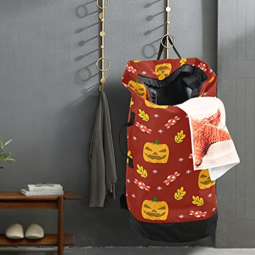 Pumpkin Candy Thanksgiving Laundry Bag Heavy Duty Laundry Backpack with Shoulder Straps Handles Travel Laundry bag Drawstring Closure Dirty Clothes Organizer For Apartment College Dorm Laundromat