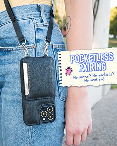 Smartish iPhone 13 Pro Max Crossbody Wallet Case for Women - Dancing Queen [Purse/Clutch with Detachable Strap & Wristlet] Protective Cover with Credit Card Holder - Stiletto Black-Silver