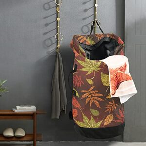 Autumn Fall Leaves Thanksgiving Laundry Bag Heavy Duty Laundry Backpack with Shoulder Straps Handles Travel Laundry bag Drawstring Closure Dirty Clothes Organizer For Home Apartment College Travel