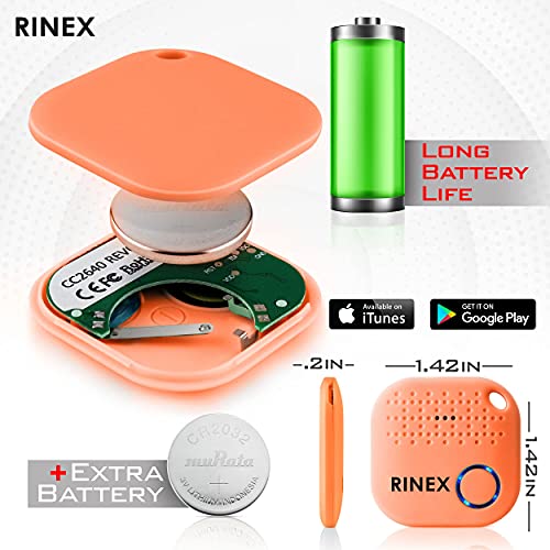 Bluetooth Key Finder – Key Locator Device with App, Siri Compatibility, & Extra Battery – Anti-Lost Keychain Tracker Device for Phone by Rinex - 3 Pack & Green, White, Orange