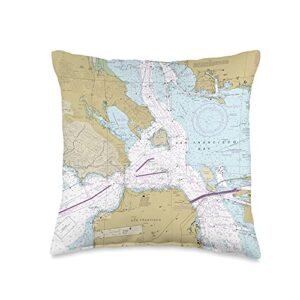 15 degrees east nautical chart-entrance to san francisco bay, sausalito throw pillow, 16x16, multicolor