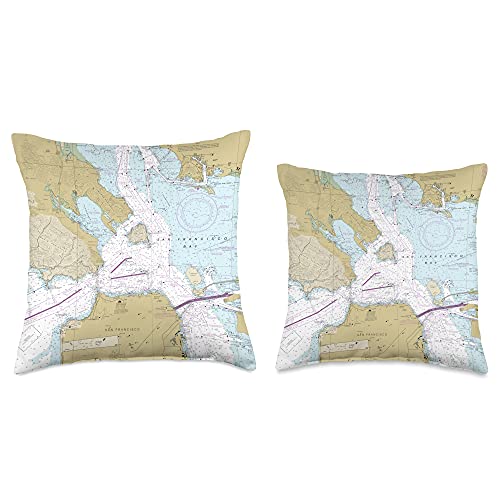 15 Degrees East Nautical Chart-Entrance to San Francisco Bay, Sausalito Throw Pillow, 16x16, Multicolor