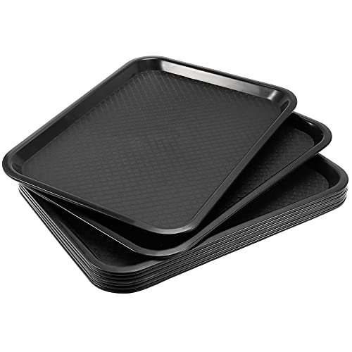 JOIKIT 8 Pack 12 x 16 Inch Fast Food Trays, Plastic Fast Food Serving Trays Rectangular Cafeteria Tray Textured Food Serving Trays for Commercial, Home Use, Black