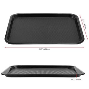 JOIKIT 8 Pack 12 x 16 Inch Fast Food Trays, Plastic Fast Food Serving Trays Rectangular Cafeteria Tray Textured Food Serving Trays for Commercial, Home Use, Black