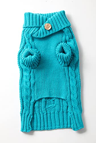 Mokiray pet Knitted Cable Dog Sweater Dachshund Cat Pull Chien Teckel Clothes Winter Chihuahua Dachshund Small Large Dogs Warm (Blue, Medium)