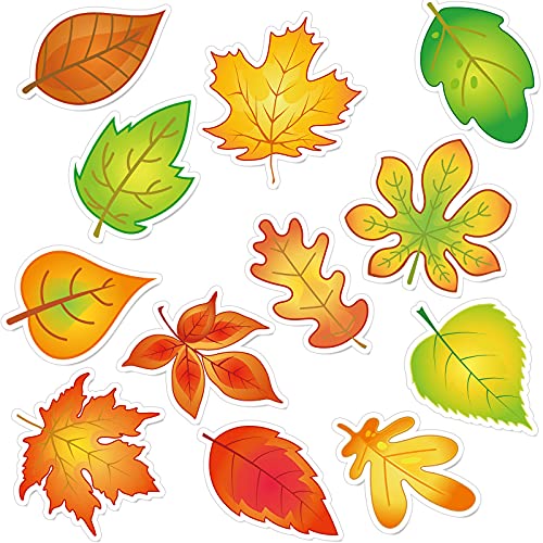 60 Pieces Fall Leaves Accents Cutouts Autumn Thanksgiving Leaf Accents Cutouts Maple Oak Ash Elm Leaf Cutout with Glue Point Dots for Fall Classroom Bulletin Boards Wall Tree Decor (Classic Style)