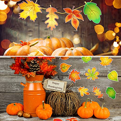 60 Pieces Fall Leaves Accents Cutouts Autumn Thanksgiving Leaf Accents Cutouts Maple Oak Ash Elm Leaf Cutout with Glue Point Dots for Fall Classroom Bulletin Boards Wall Tree Decor (Classic Style)