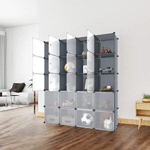 20 storage cubes cabinet cube storage organizer portable wardrobe cube shelves with doors diy cube organizer storage system for bedroom, living room, office, gray&white