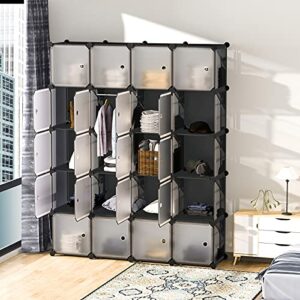 20 Storage Cubes Cabinet Cube Storage Organizer Portable Wardrobe Cube Shelves with Doors DIY Cube Organizer Storage System for Bedroom, Living Room, Office, Gray&White