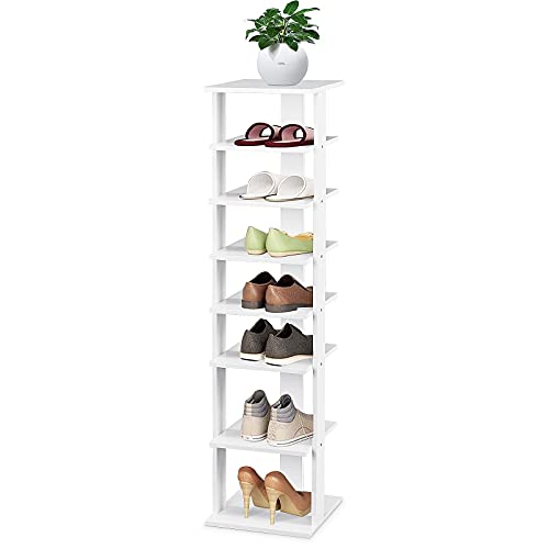 Hysache 7-Tier Shoe Rack, Entryway Shoe Shelf Organizer with Multiple Layers, Detachable Board, Different Gaps, Vertical Shoes Storage Tower for Narrow And Small Space (White, Singel Rack)