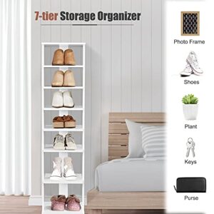 Hysache 7-Tier Shoe Rack, Entryway Shoe Shelf Organizer with Multiple Layers, Detachable Board, Different Gaps, Vertical Shoes Storage Tower for Narrow And Small Space (White, Singel Rack)