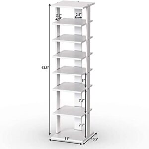 Hysache 7-Tier Shoe Rack, Entryway Shoe Shelf Organizer with Multiple Layers, Detachable Board, Different Gaps, Vertical Shoes Storage Tower for Narrow And Small Space (White, Singel Rack)